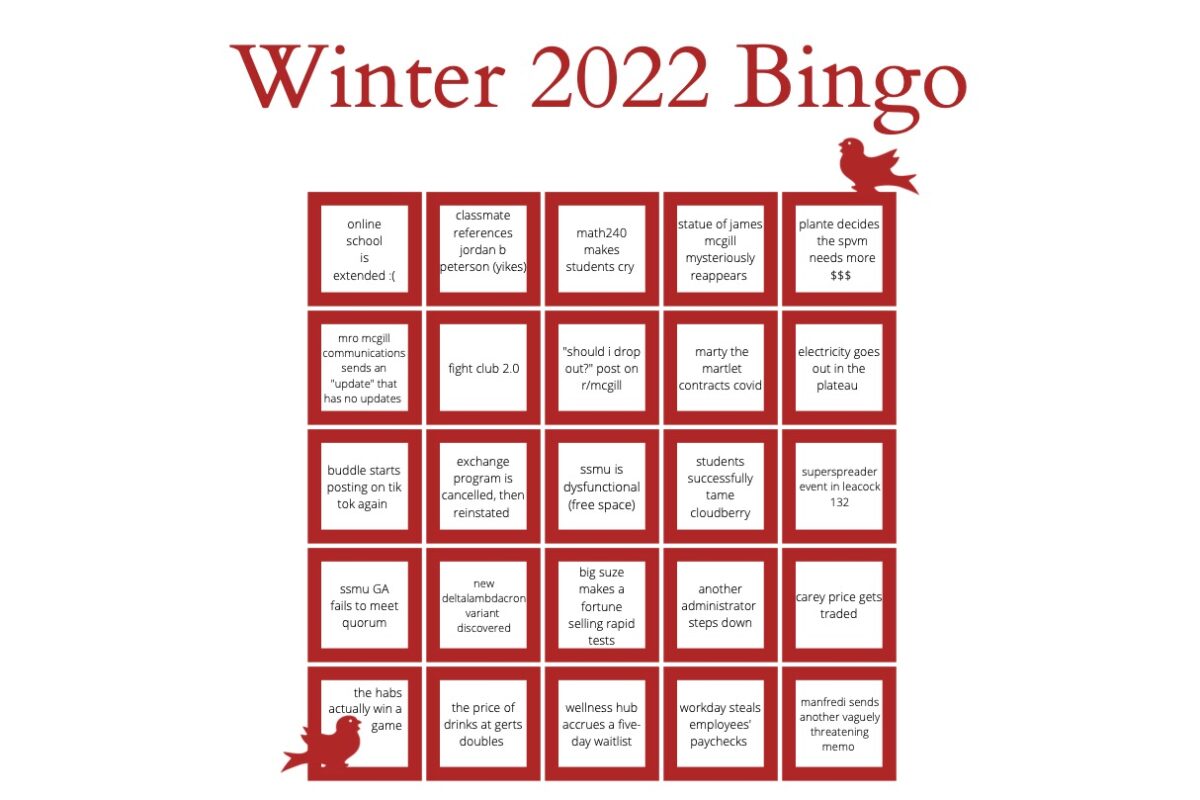 Winter 2022 Bingo Board! - The McGill Daily